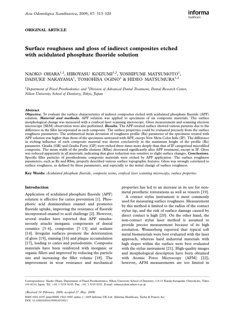 Surface Roughness And Gloss Of Indirect Composites Etched With Acidulated Phosphate Fluoride