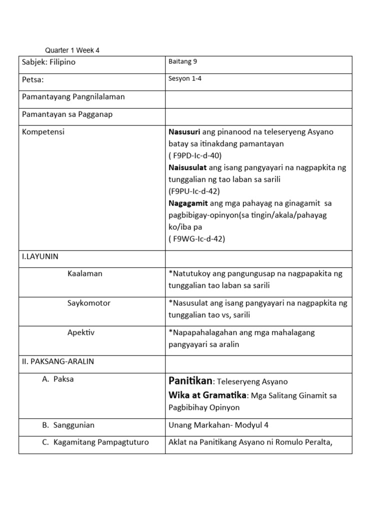 Lesson Plan - Q1W4 | PDF