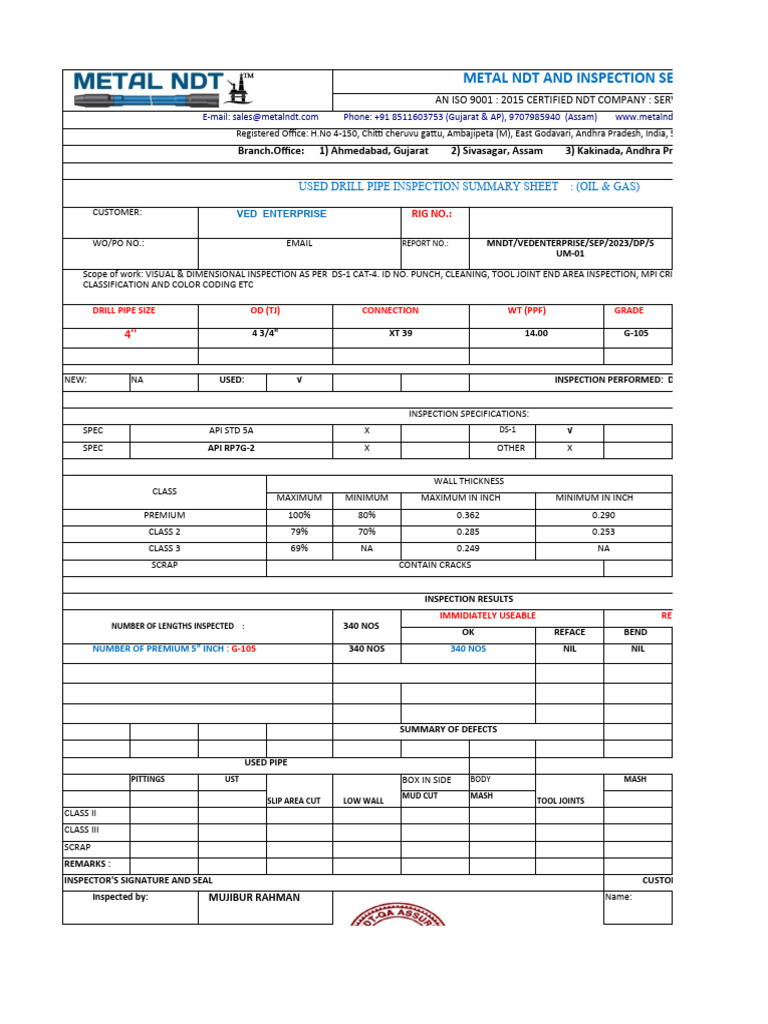Ved New Sep 320 Ok Report | PDF | Pipe (Fluid Conveyance ...