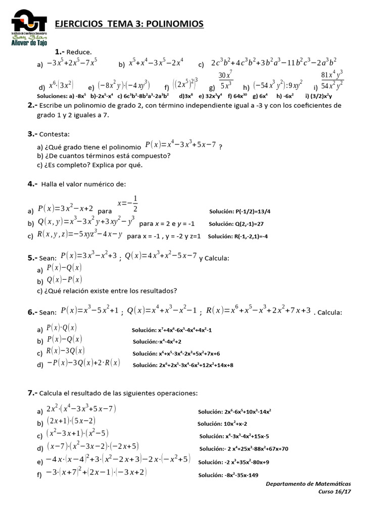 Ejercicios Resueltos Tema 3 Polinomios | PDF | Matemáticas | Álgebra
