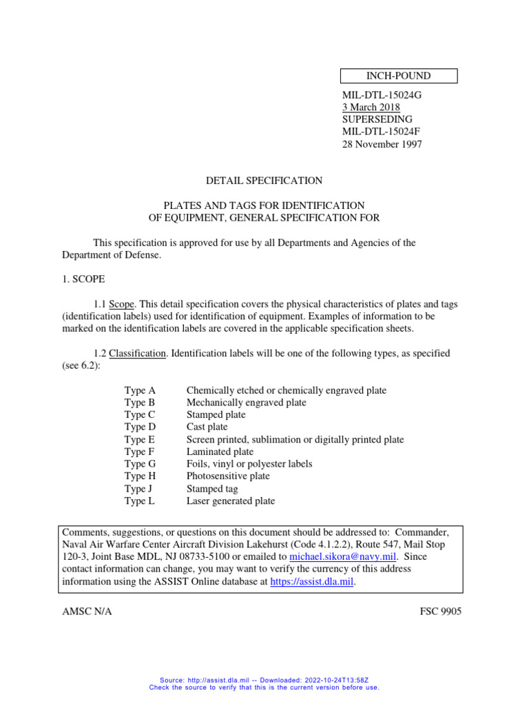 Mil DTL 15024G | PDF | Specification (Technical Standard) | Sheet Metal