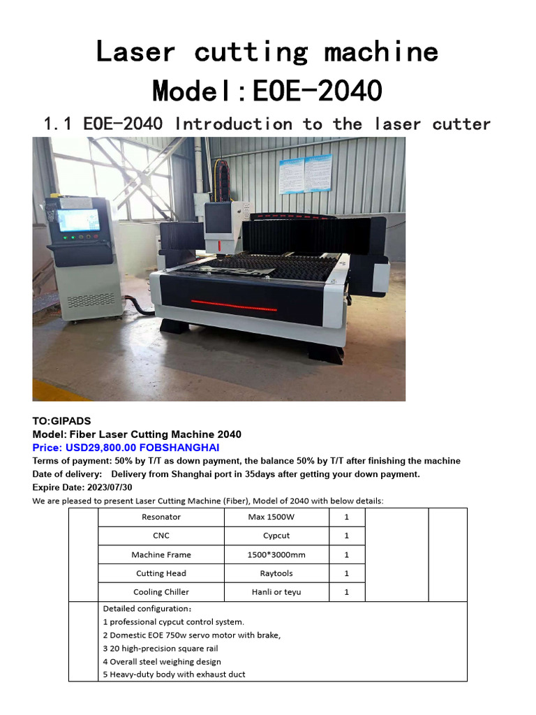 Laser Cutting Model EOE-2040 2040 1500w | PDF | Laser | Sheet Metal