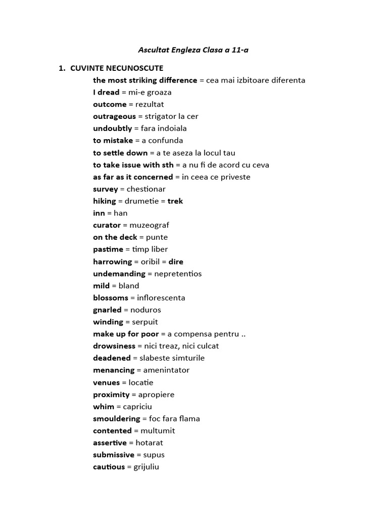 Vocabulary and Grammar for English Class 11 | PDF