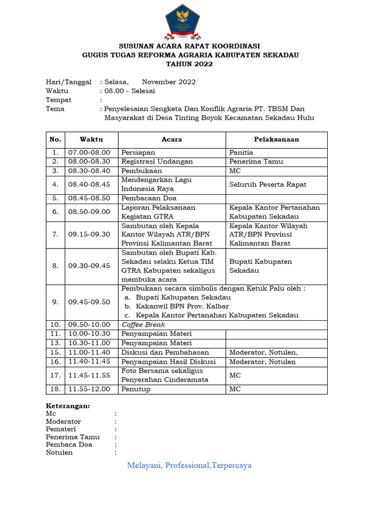 Susunan Acara Rakor | PDF