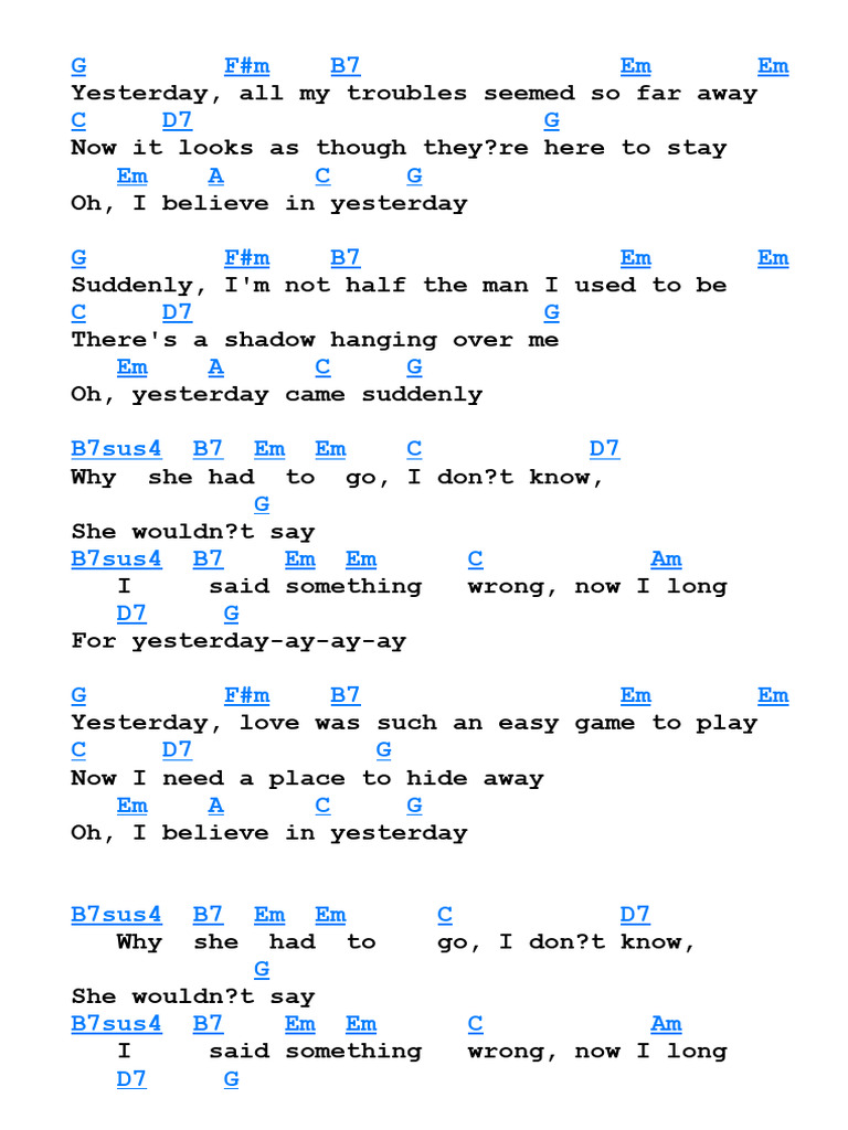 Guitar Chords for "Yesterday" | PDF