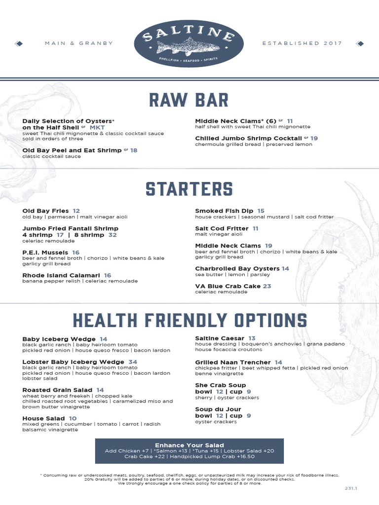 Saltine Lunch Menu | PDF | Salad | Pickling