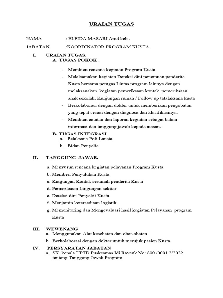 Uraian Tugas Program Kusta | PDF | Sains & Matematika