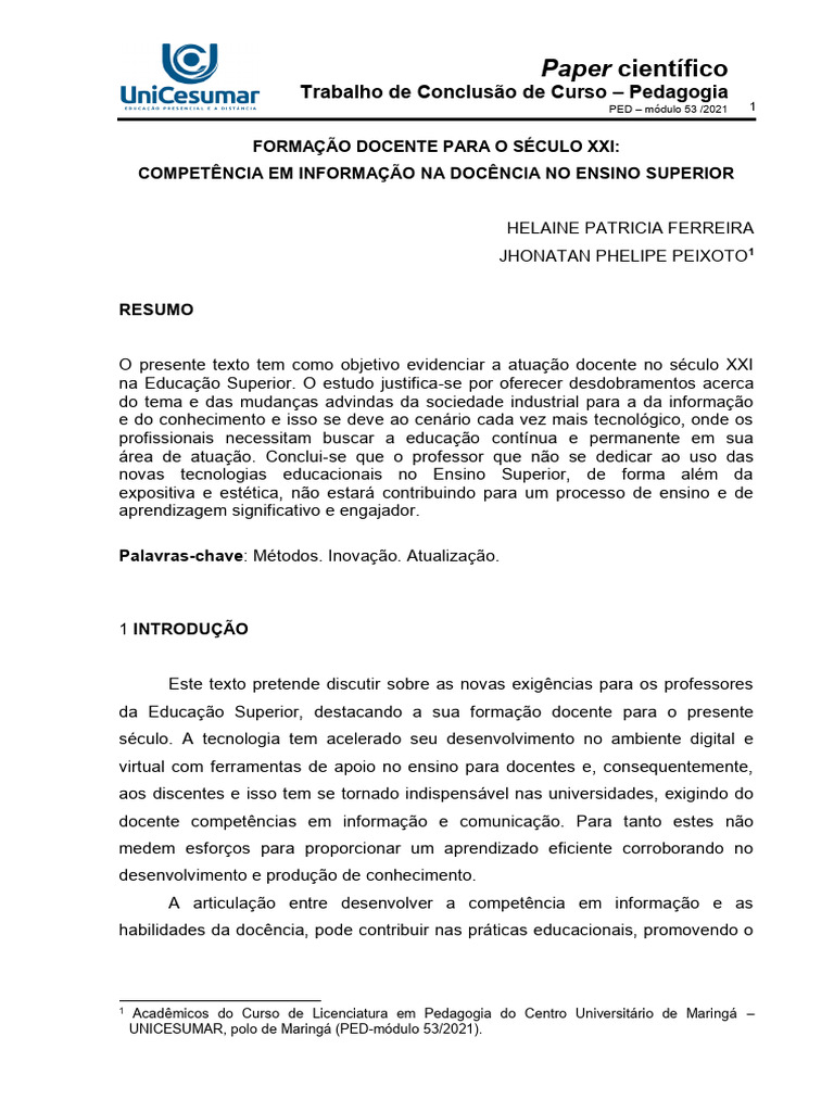 Modelo TCC | PDF | Tecnologia da Informação e Comunicação | Pedagogia