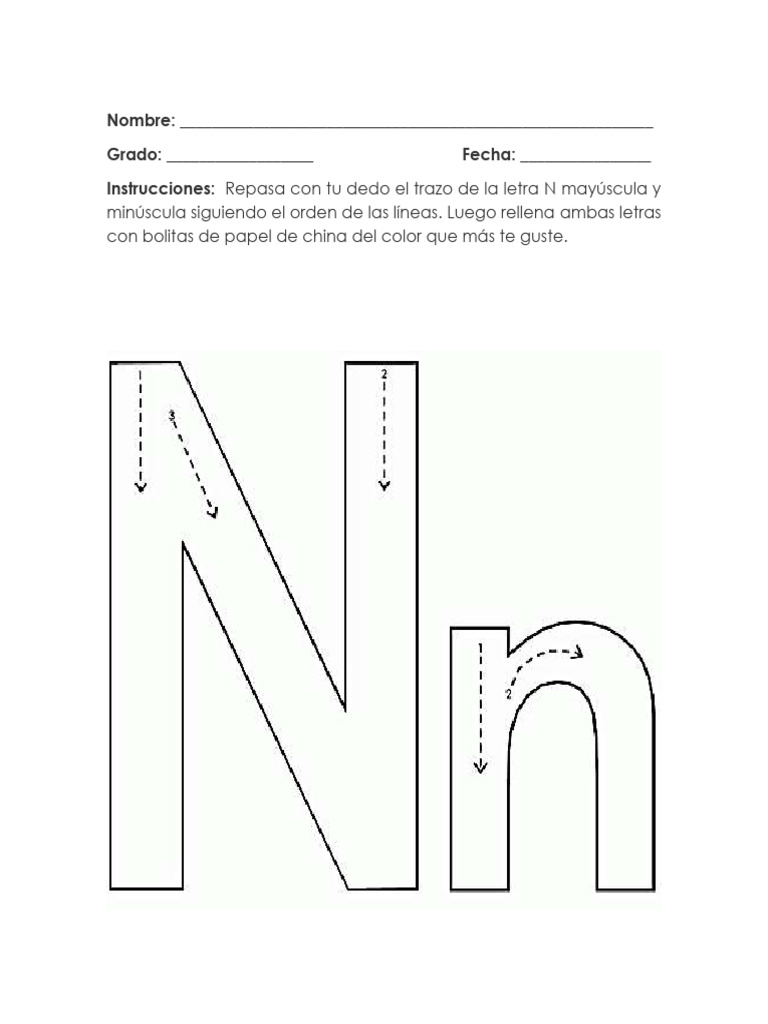 Láminas de aprendizaje de una letra, LETRA N, Akari Riscajché | PDF