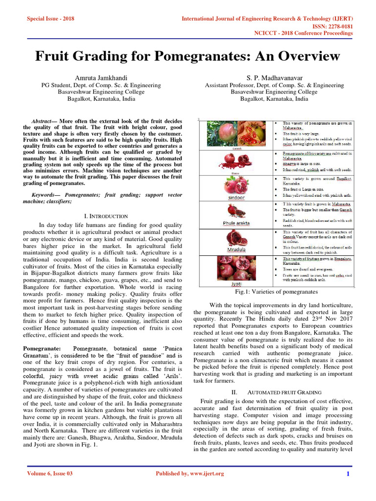 Fruit Grading For Pomegranates An Overview IJERTCONV6IS03002 | PDF ...