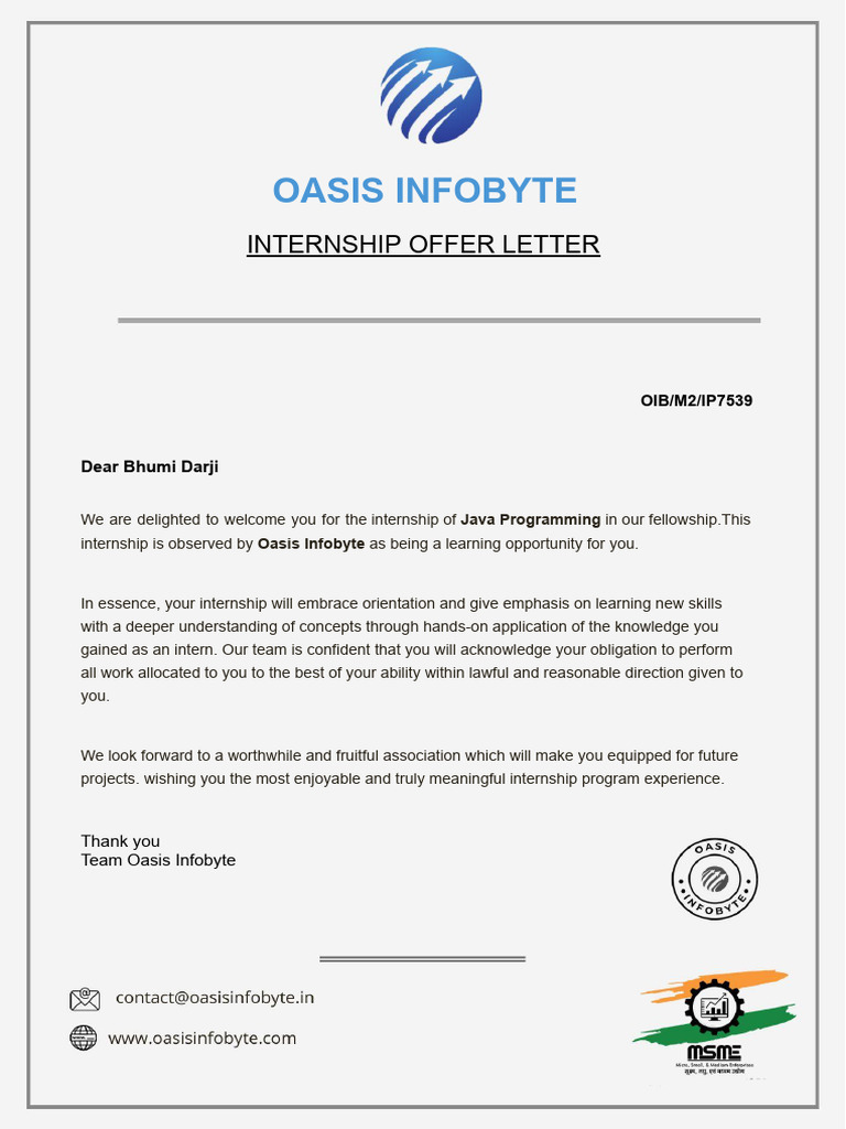 Bhumi Darji Offer Letter | PDF