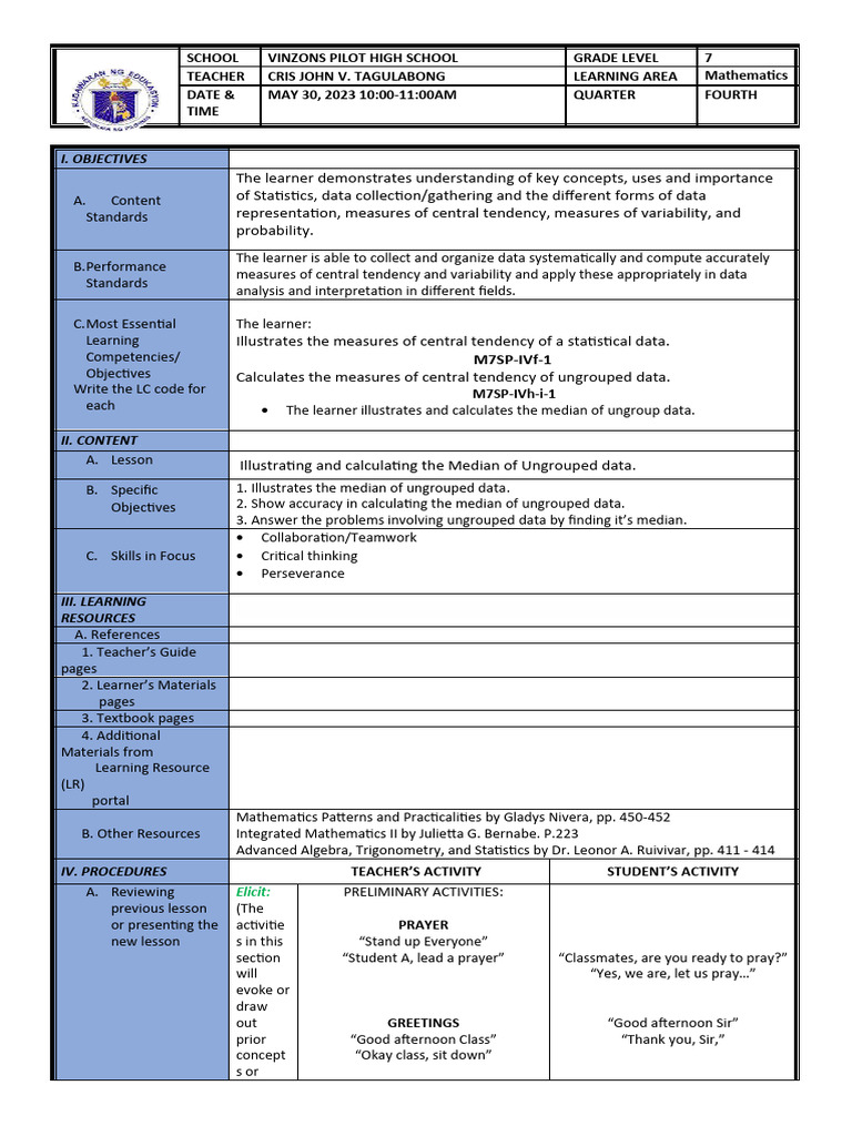 DLP CJ For Demo JHS Done | PDF | Statistics | Learning