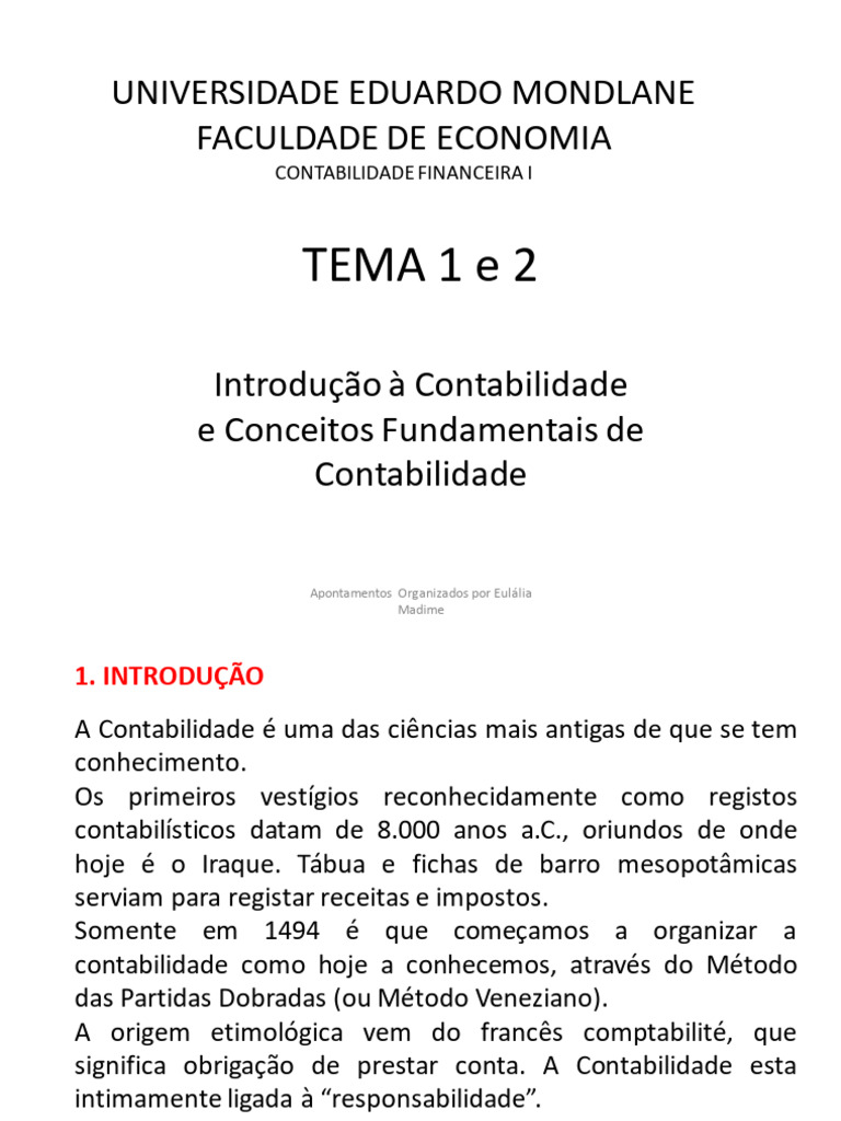 Aula 1 - Introdução À Contabilidade e Conceitos Fundamentais de ...