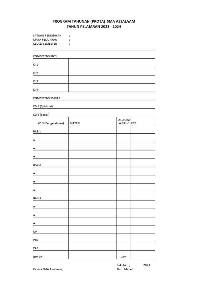 Format Prota Sma 2023 - 2024 | PDF