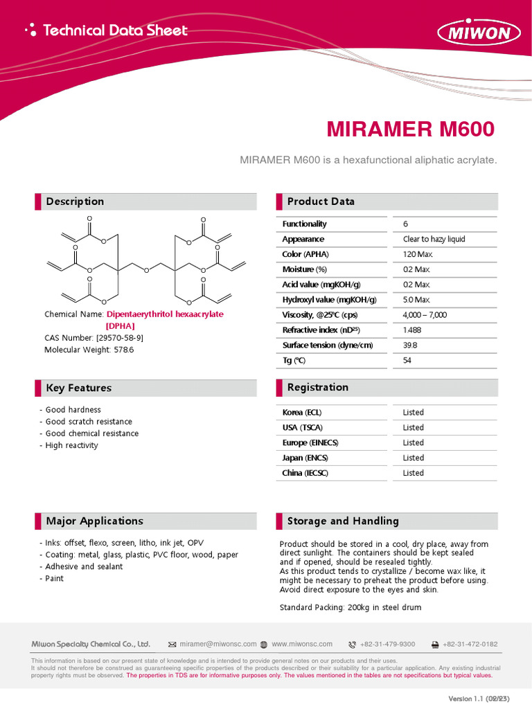 Miramer M600 TDS - Rev1.1 | PDF | Paint | Materials