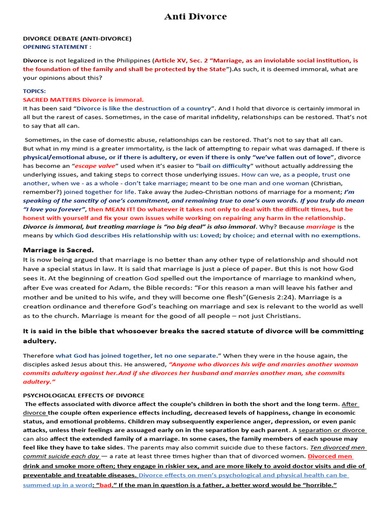 Anti Divorce Debate | PDF | Divorce | Marriage