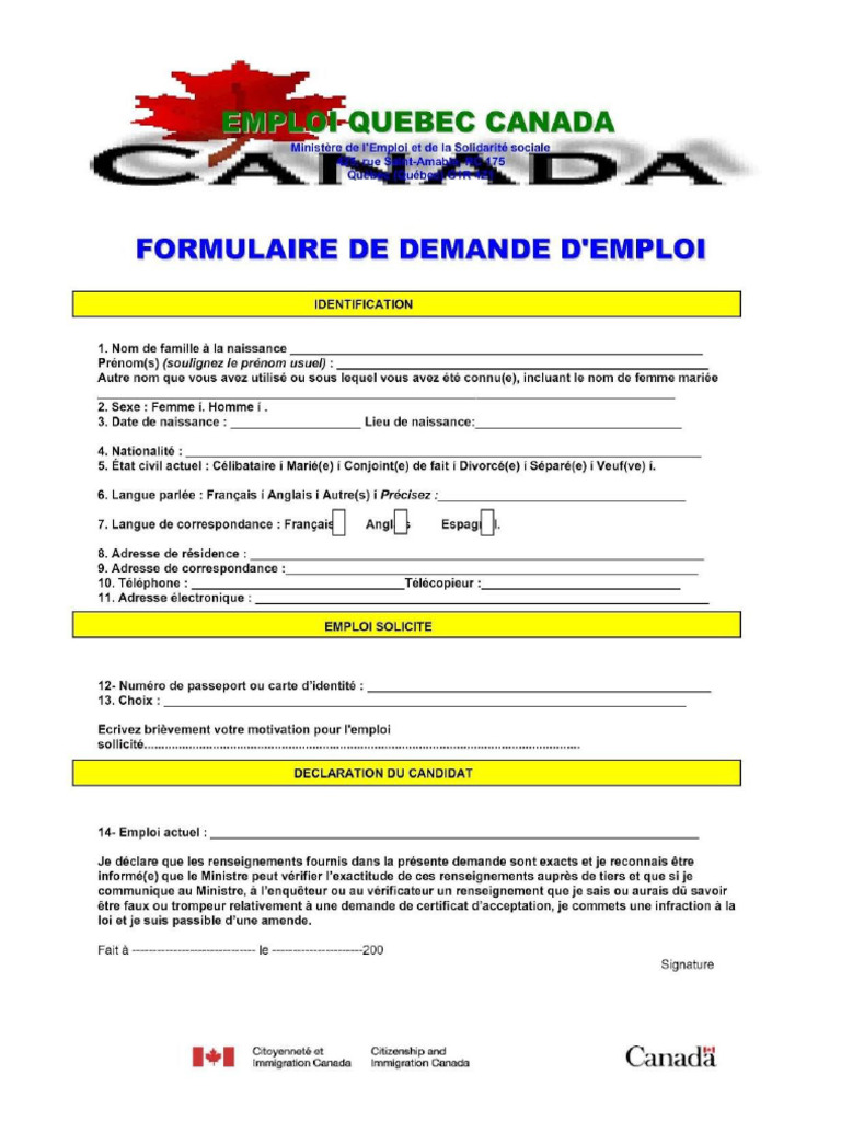 Formulaire Emploi Quebec | PDF