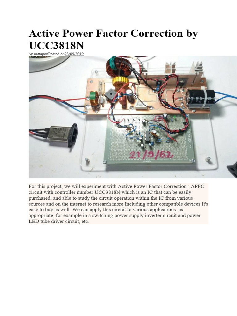 Active Power Factor Correction by UCC3818N | PDF | Electronic Circuits | Inductor