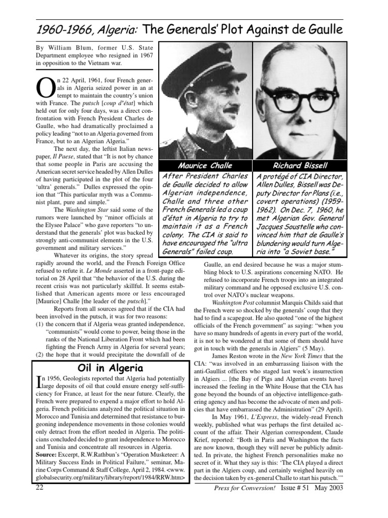 General Maurice Challe, Protégé of CIA Director Allen Dulles, Plot ...