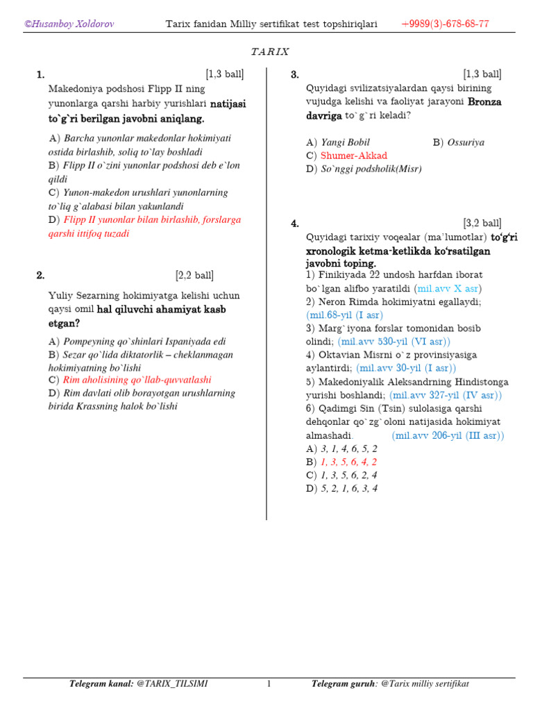 6-Sinf MST Javobi | PDF