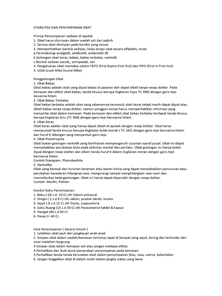 Stabilitas Dan Penyimpanan Obat Pdf