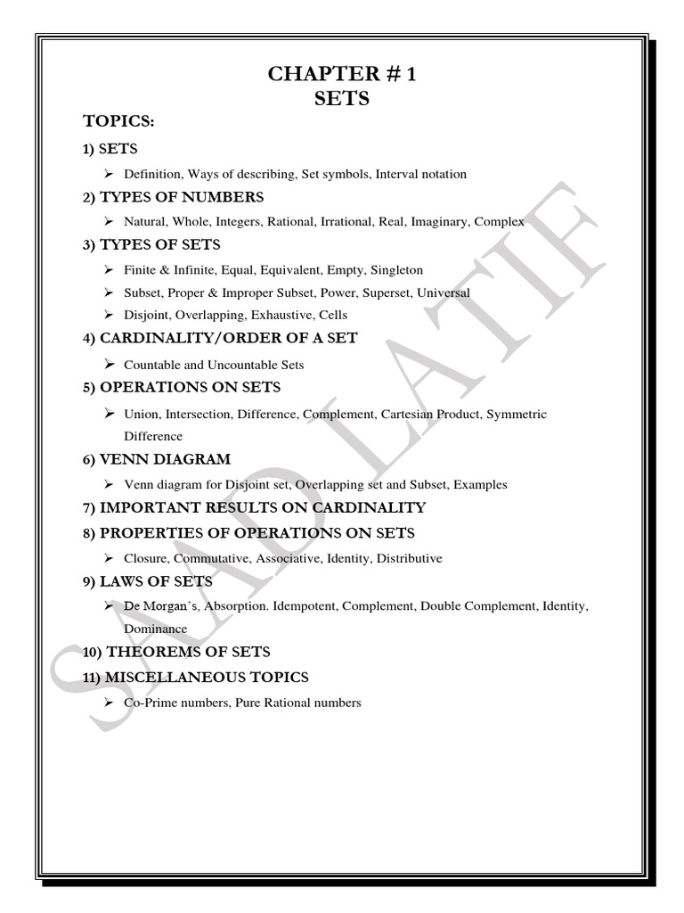 Chapter # 1 Sets | PDF | Set (Mathematics) | Arithmetic