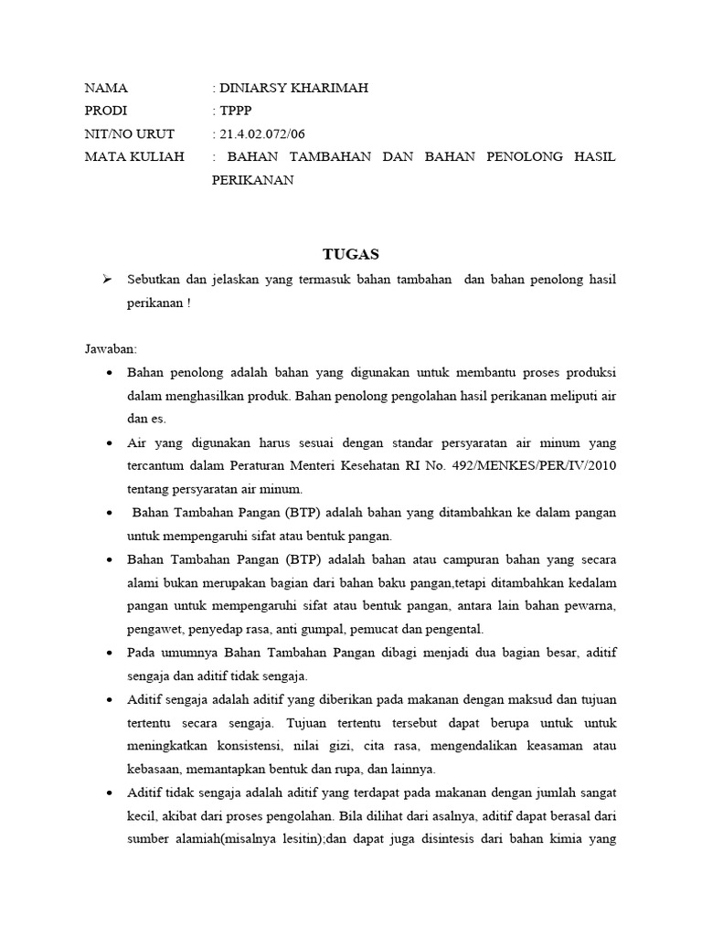 Bahan Tambahan & Penolong Perikanan | PDF | Kesehatan Holistik | Sains & Matematika