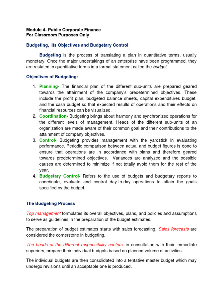 Module 4 - Corporate Finance | PDF | Expense | Budget