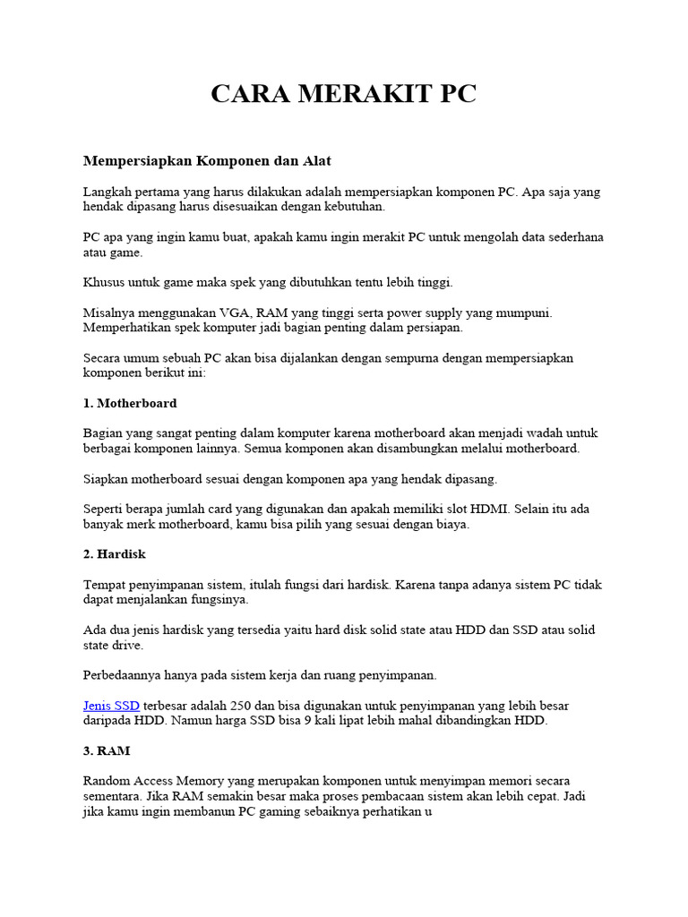 Panduan Merakit PC untuk Pemula | PDF | Komputer | Teknologi & Rekayasa