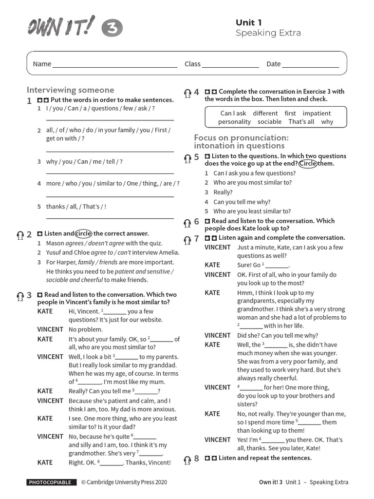 Speaking Extra Unit1 With Answers | PDF | Grandparent