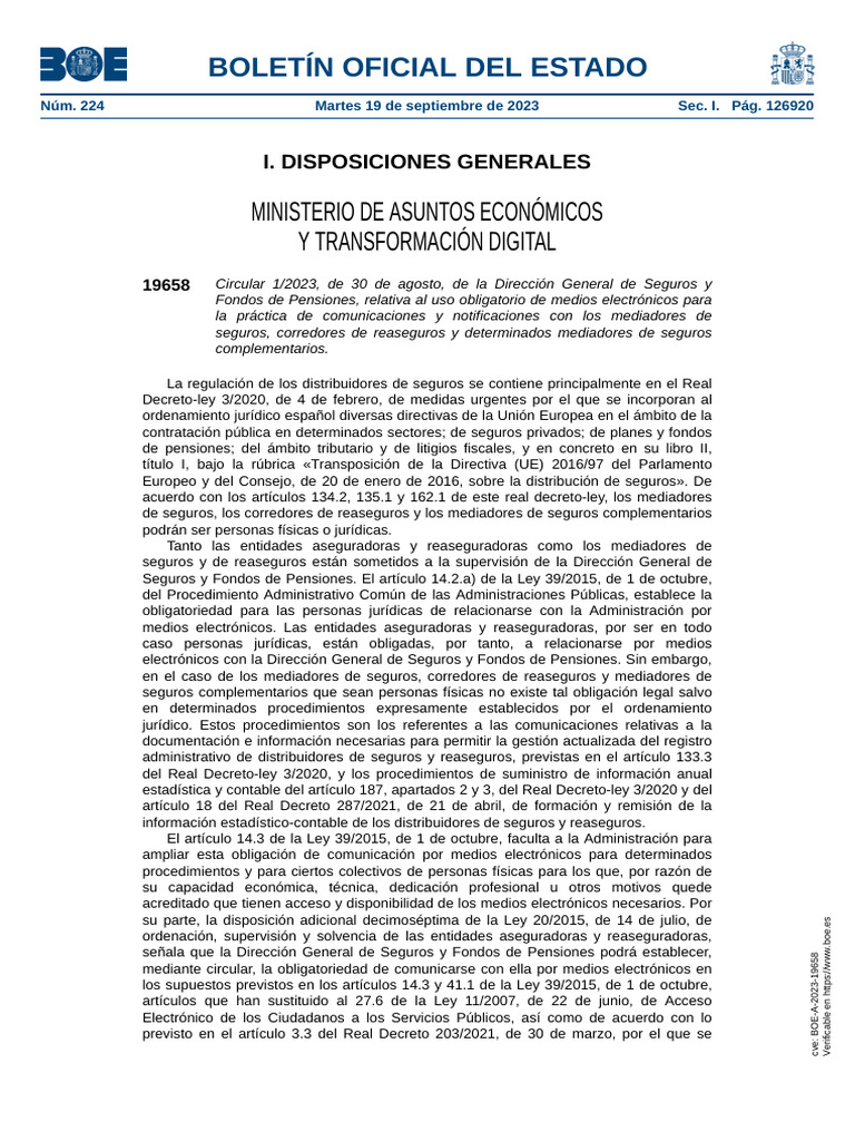 Boe A 2023 19658 | PDF | Seguro | Reaseguro