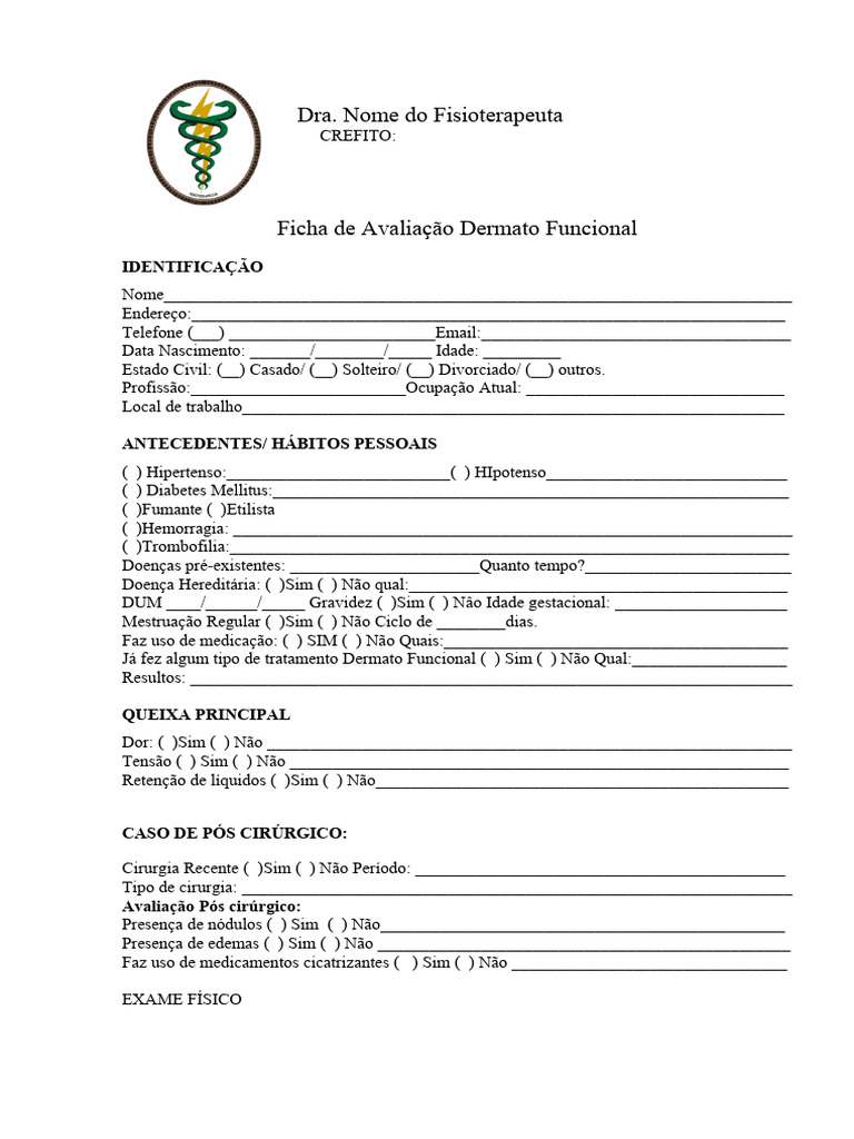 Ficha de Avaliação Dermato Funcional | PDF | Causas de morte | Doenças ...