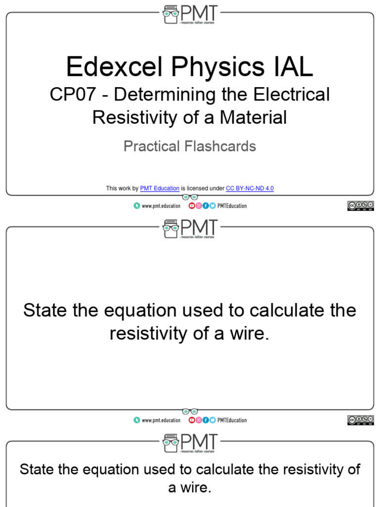 Flashcards - CP 07 Determining The Electrical Resistivity of A Material - Edexcel Physics IAL ...