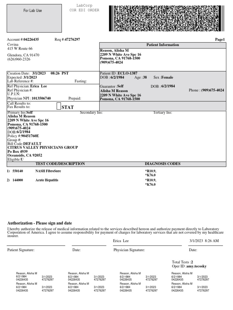 Lab Order | PDF | Social Policy | Health Sciences