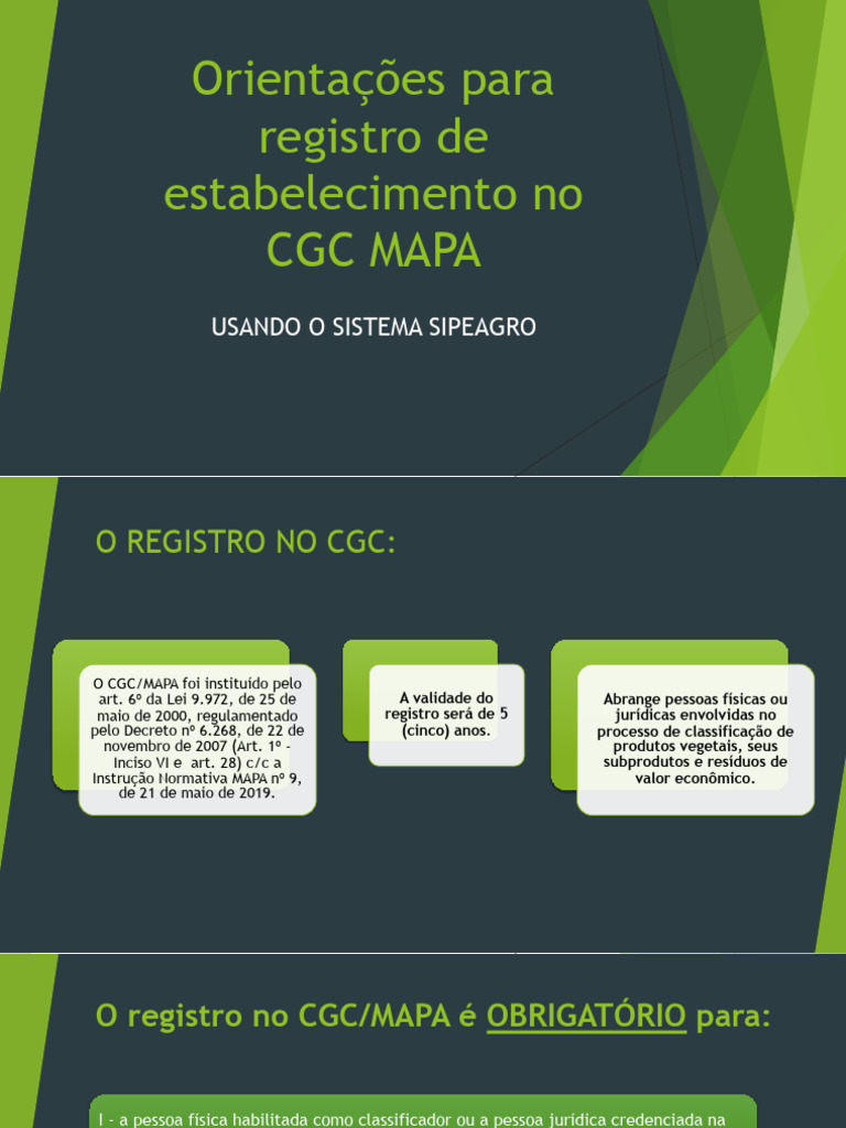 Orientações para Registro de Estabelecimento No CGC Mapa: Usando O ...