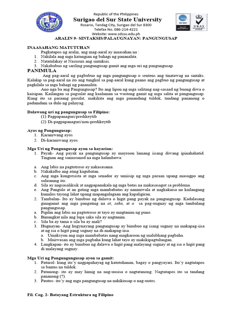 Aralin 9 - SINTAKSIS | PDF