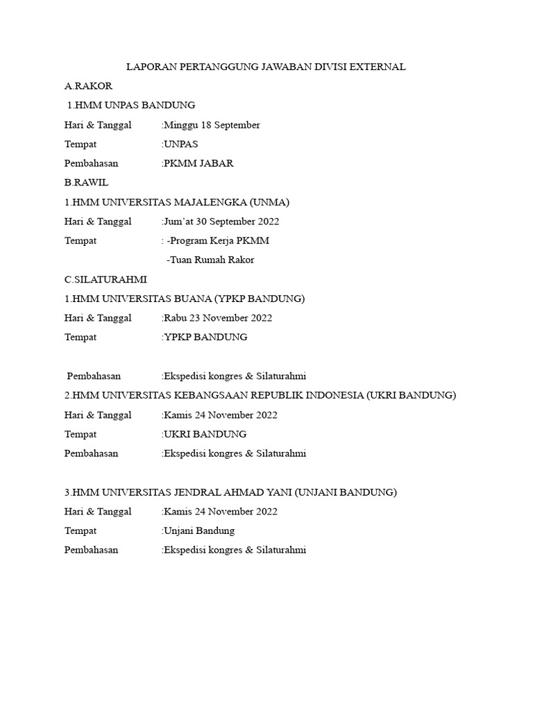 Laporan Pertanggung Jawaban Divisi External | PDF