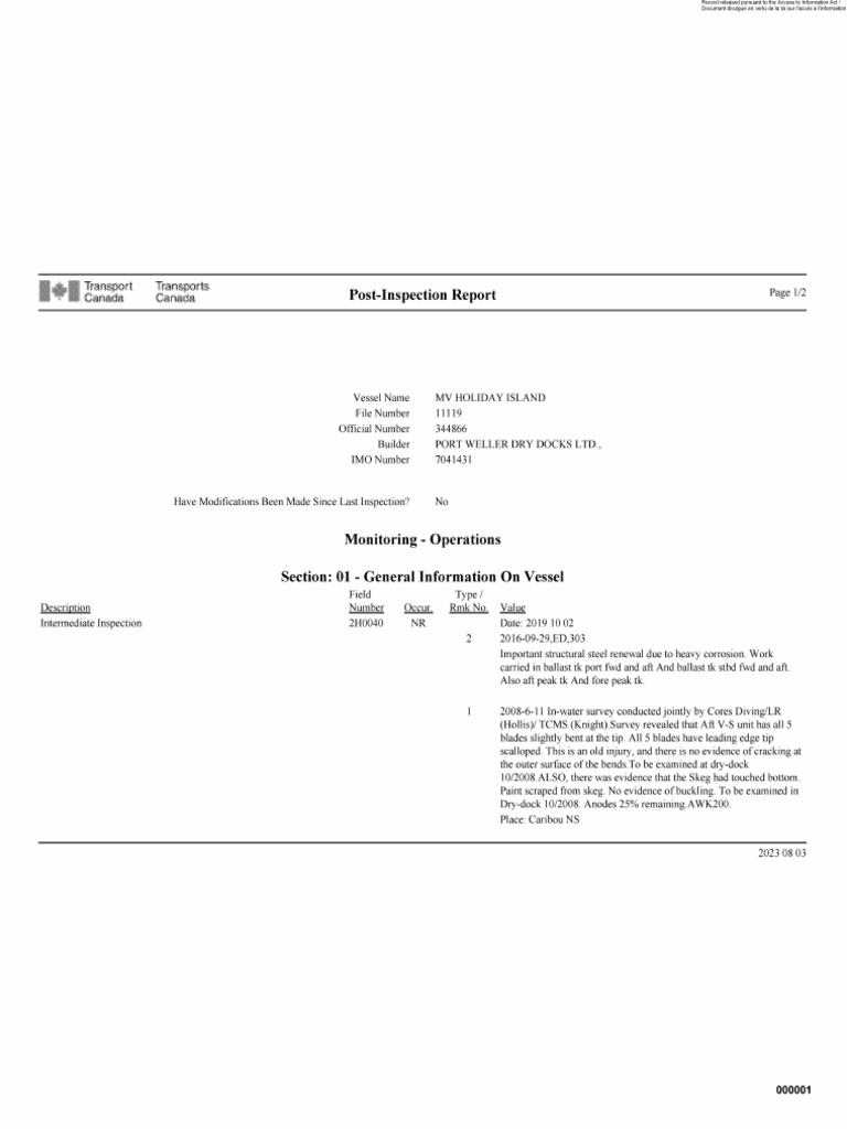 ATIP Documents, MV Holiday Island Inspections | PDF