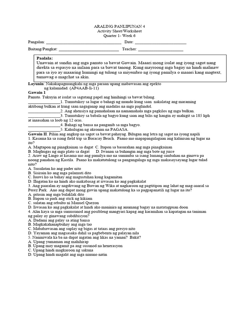 AP 4 Activity Sheet Week 6 | PDF