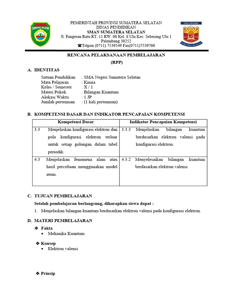 TEMPLATE RPP KELAS X - K13 - KIMIA Konfigurasi Elektron 2 | PDF
