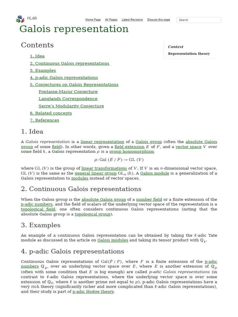 Galois Representations Explained | PDF | Group Representation ...