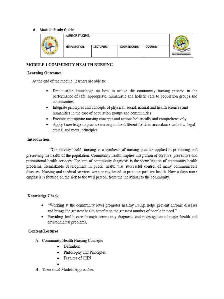 CHN-2-Module 1 - Study-Guide | PDF | Nursing | Public Health