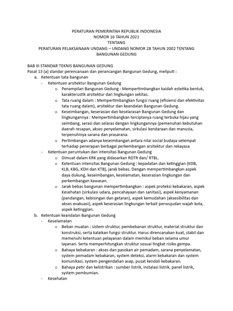 PP 16 Tahun 2021 - Draft Check List | PDF