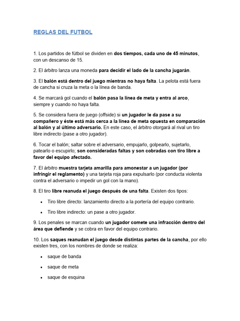 Reglas Del Futbol | PDF | Asociación de Futbol | Reglas