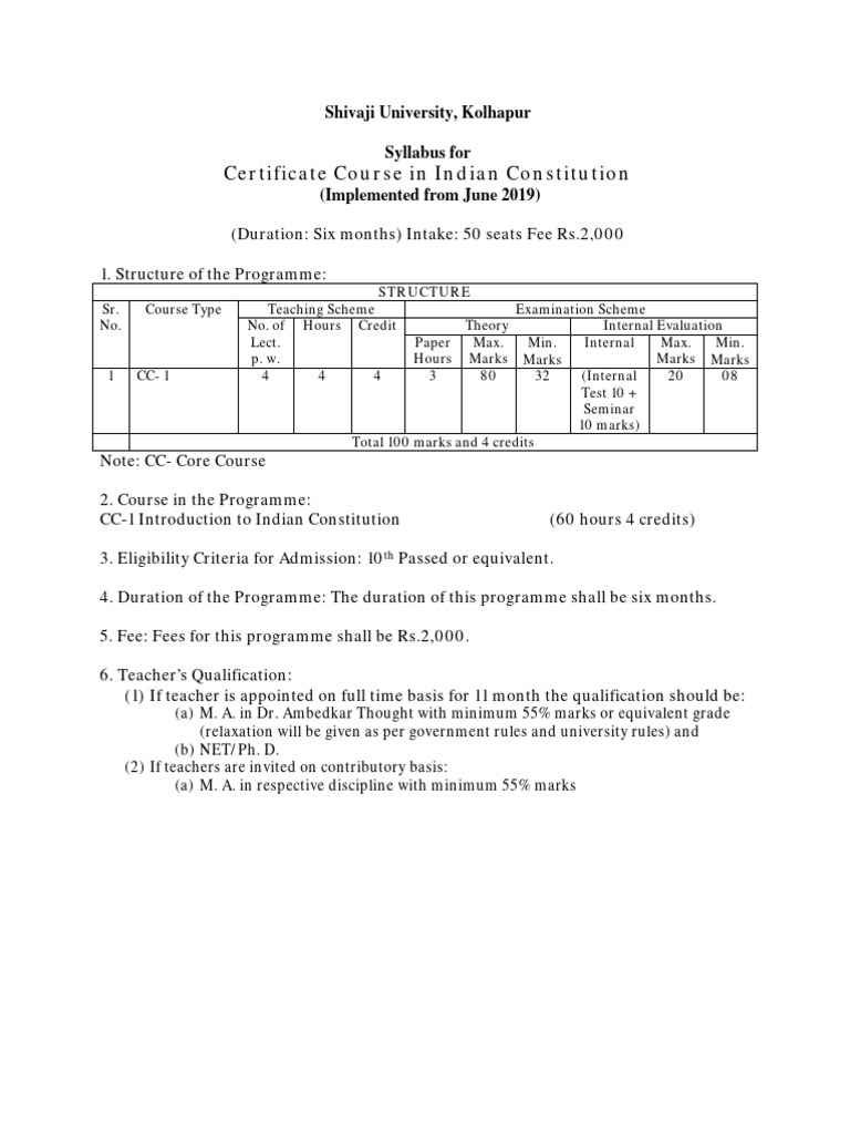 Certificate Course in Indian Constitution | PDF | Government | Politics ...