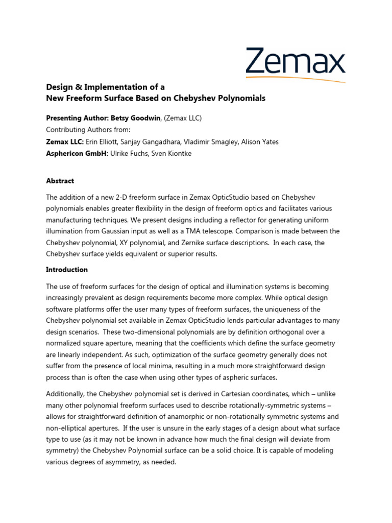 Design and Implementation of A New Freeform Surface Based On Chebyshev Polynomials | PDF ...