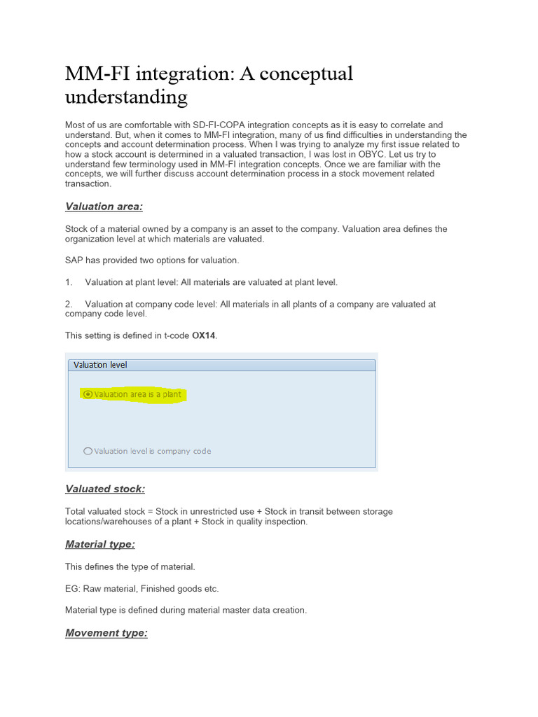 Sap MM - Fi Integration | PDF | Valuation (Finance) | Business