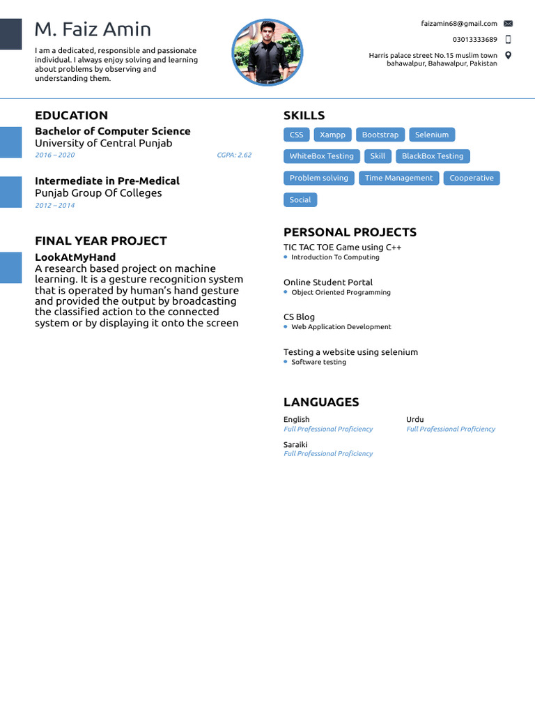 Faiz's Resume | PDF | Computer Science | Computing