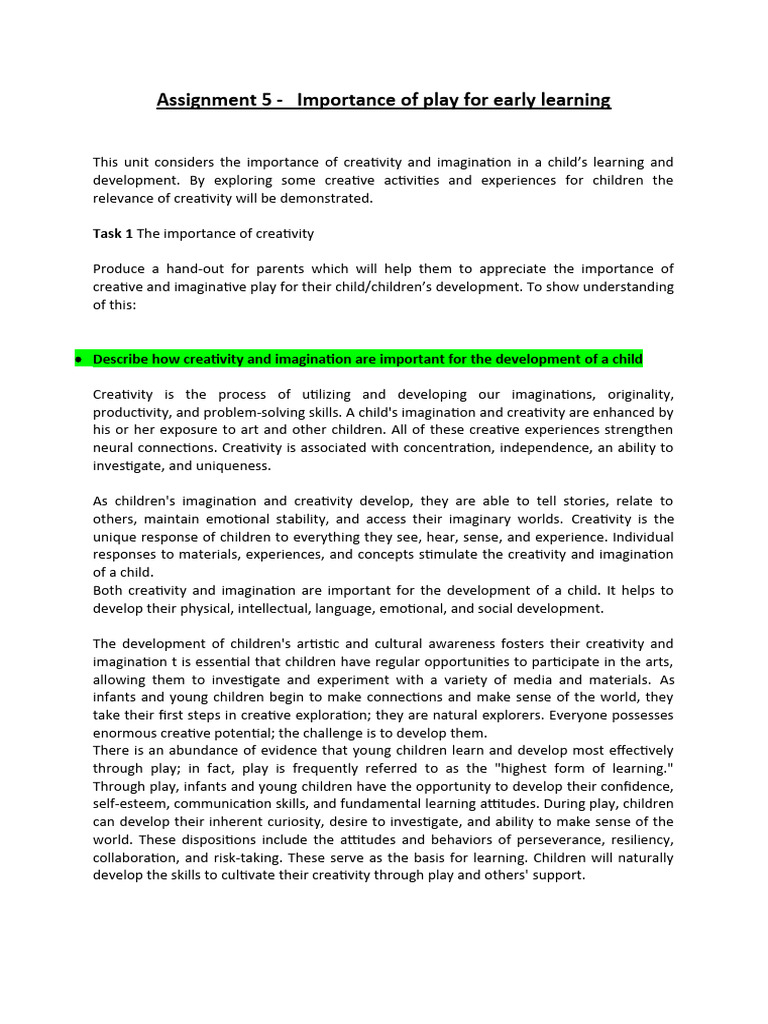 Assignment 5-Importance of play for early learning | PDF | Creativity ...