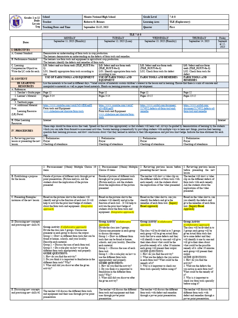 TLE GRADE 7&8 First | PDF | Inquiry Based Learning | Learning